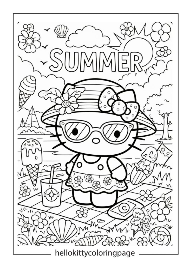 Free Hello Kitty Summer Coloring Pages | Printable For Kids